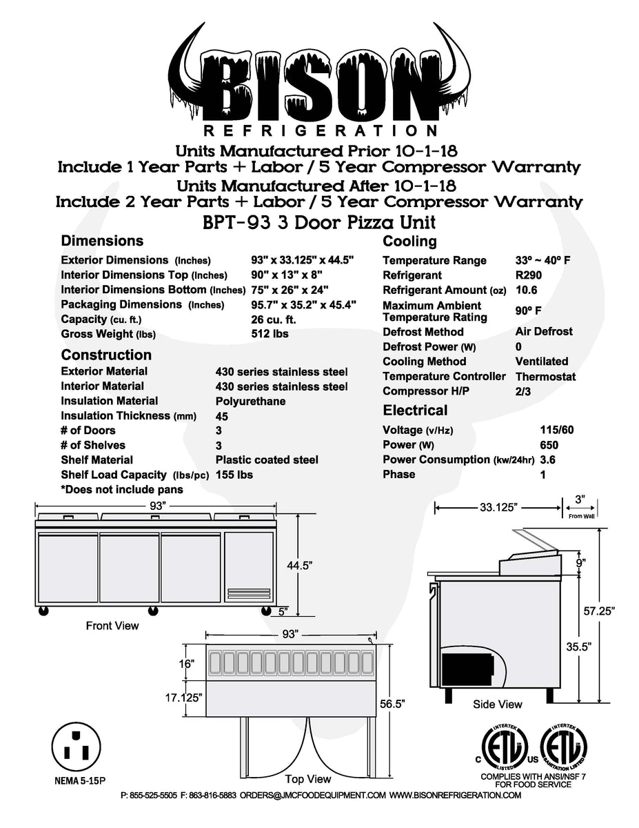 93" 3 Door Pizza Unit – Midwest Restaurant Supply