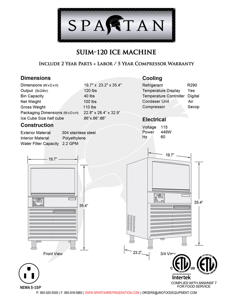 120lbs Ice Machine – Midwest Restaurant Supply