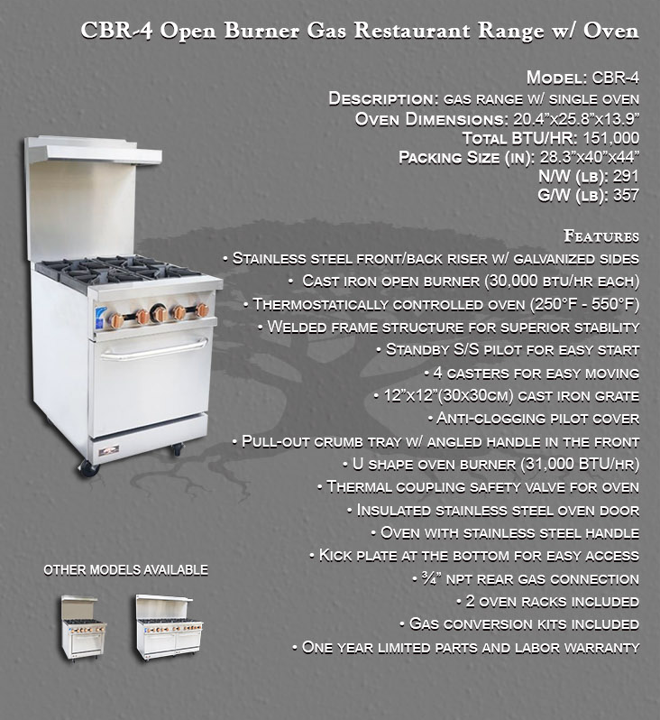 4 Open Burner Gas Range w/ Oven – Midwest Restaurant Supply